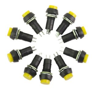 10x Car 2Pin Switches Self-Lock Dash ON-OFF Push Buttons Latch Yellow ...