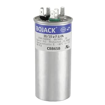 BOJACK 35+10 uF ±6% 35/10 MFD 370/440 VAC CBB65B Dual Run Start Round Capacitor for Condenser ...
