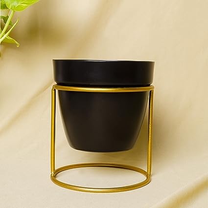 Global MULTINATIONAL'S Ornate Black Metal Pot with Stand, Rust-Free ...