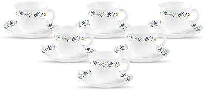 Diva From La Opala Plain White Opalware Cup & Saucer Set Iris, 6 Pcs ...
