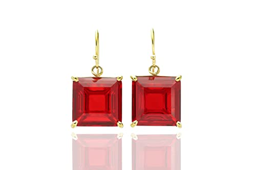 July Birthstone Square Shape Ruby Earrings - Princess Cut Red Stone ...