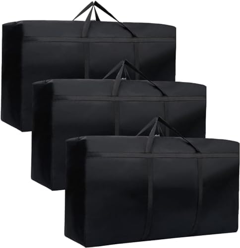 3 Pack 125L Large Clothes Storage Bag, Black Moving Boxes with Dual ...