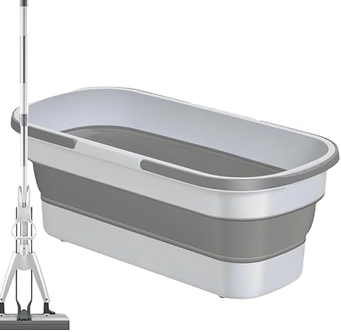 Mop Bucket, Foldable Mop Bucket Washing Basin with Wheels, 2 Handles ...