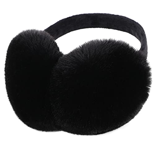 Unisex Simple Black Ear Muffs Women Faux Furry Ear Muffs Winter Women ...