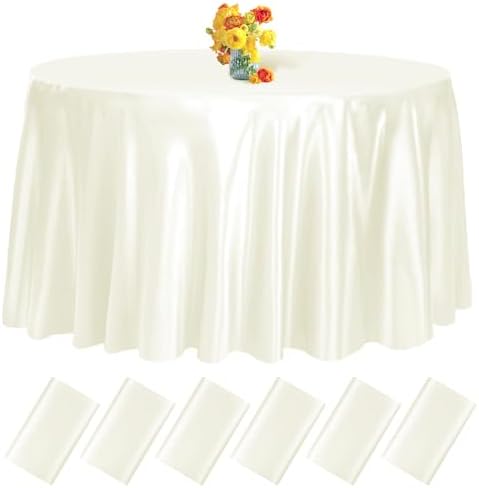 Amazon.com: YOUR CHAIR COVERS - 120 inch Round Satin Tablecloth Ivory ...