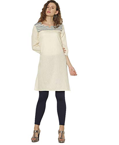 Srishti By Fbb Embroidered Side Slit Kurta Off-White : Amazon.in ...