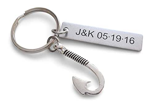 Amazon.com: Custom Fish Hook Keychain Engraved Tag for Couples, Date ...