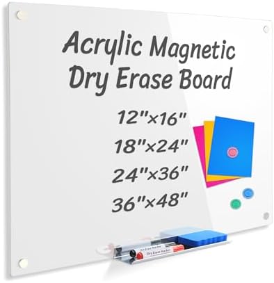 Amazon.com : Acrylic Magnetic Dry Erase Board for Wall, White Board 36”x24”，Frameless Magnetic ...
