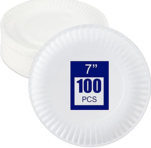 CafeTEq 100 Pack 7" Strong Paper Plates Recyclable Disposable Quality ...