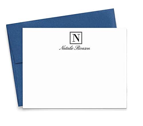 Amazon.com: Single Letter Initial Monogram Stationary Set FLAT NOTE ...
