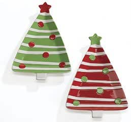 Amazon.com : Set of 2 Red and Green Christmas Tree Shaped Plates ...