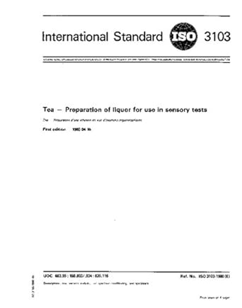 ISO 3103:1980, Tea - Preparation of liquor for use in sensory tests ...