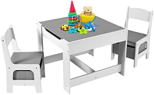 Amazon.com: Kinder King Kids Wood Table & 2 Chairs Set, 3 in 1 Children ...