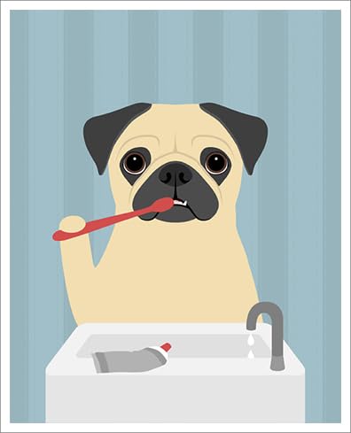 Amazon.com: A 238D - Fawn Pug Dog Brushing Teeth Over the Sink UNFRAMED ...