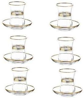 LAV Elegant Turkish Tea Glasses and Saucers | With Gold Rim and Accents ...