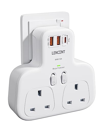 LENCENT Double Plug Adaptor With 3 USB Slots, Multi Plug Extension, 2 ...