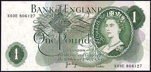 1970 Bank of England Note £1 British One-pound Uncirculated Banknote ...