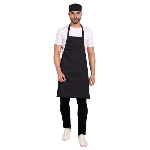 uniformer Black Chef Apron And Cap For Mens And Womens Suitable For ...