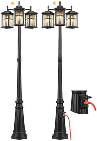VIANIS 3-Head Outdoor Lamp Post Light with Outlet, Black Dusk to Dawn ...