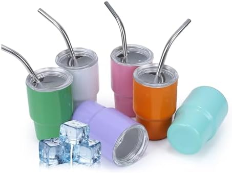 Amazon.com | 6 Pack Mini Tumbler Shot Glass with Straw and Lid, 3 OZ ...