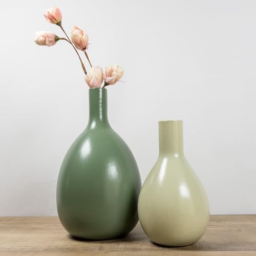 Amazon.com: ELLEHOME Green Ceramic Vase Set of 2, Shelf Decor and Home ...