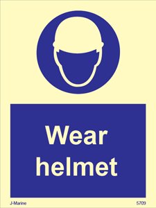 IMO Sign. Sign White Vinyl SELF Adhesive.#5709 WEAR Helmet. 200X150MM ...