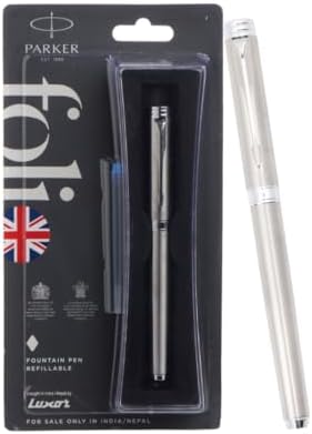 Parker Folio, Refillable Fountain Pen with Chrome Trim, Pack of 1, Blue ...