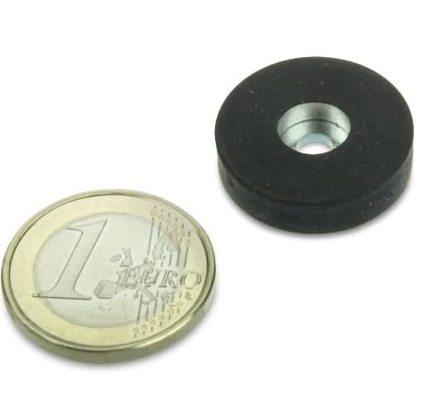 2 x Neodymium magnet system Ø 22 mm black rubber-coated with ...