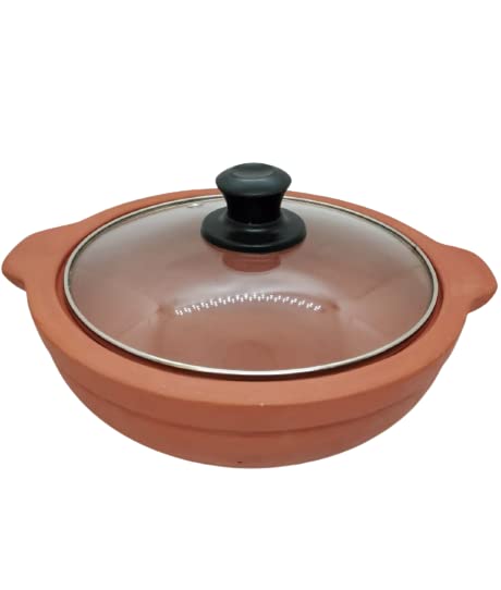 Nature's Stuff Terracotta Clay Cooking Pot with Glass Lid 1.5 L Brown ...