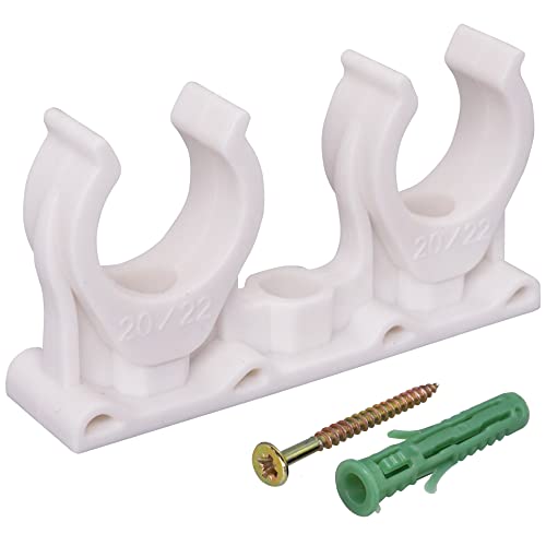 SKIR’CO (20 pcs) Double Pipe Clips, Plastic Clamps for 20-22 mm Pipes ...