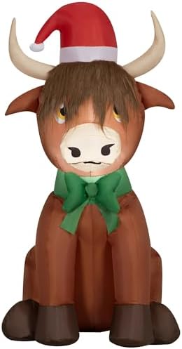 Amazon.com: Christmas Inflatable Scottish Highlander Cow in Santa Hat 3 ...