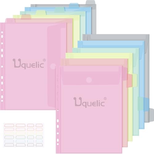 Uquelic 12 Pack A4 Plastic Wallets, Punched Pockets for Paperwork ...