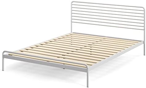 Amazon.co.jp: ZINUS メタル ベッドフレーム ダブル Tom Metal Platform ホワイト メタル 木製 すのこ ...
