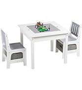 Amazon.com: Kinder King Kids Wood Table & 2 Chairs Set, 3 in 1 Children ...