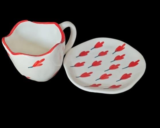 Ceramic Coffee Cup and Saucer Color Red 200ml. : Amazon.in: Home & Kitchen