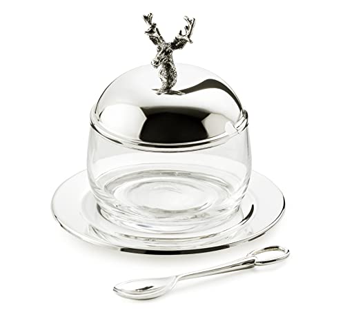 Edzard jam jar stag of glass, height 4,3 in, silver plated, high gloss ...