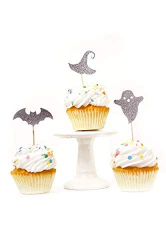 Amazon.com: Halloween Variety Silver Glitter Cupcake Toothpick Toppers ...
