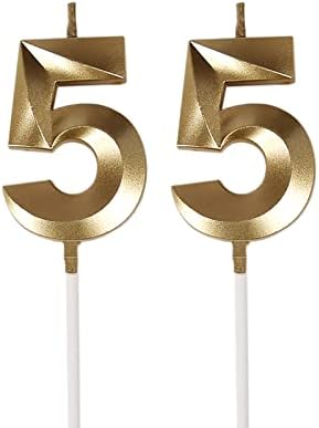 Amazon.com: AOOLADA 55th Birthday Candles, Gold 55 Year Old Number ...