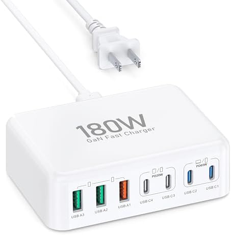 Amazon.com: USB C Charger Block, 180W GaN 7 Port USB Charging Station ...