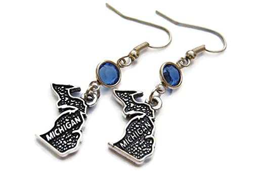 Amazon.com: Michigan Birthstone Earrings, Personalized US State Map ...