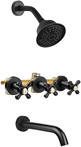 KAPHOME Matte Black 3 Handles Shower Faucet Set with Tub Spout,Tub and ...