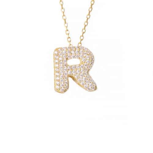 Amazon.com: Diamond Pave Bubble Letter Necklace, 925 Sterling Silver ...