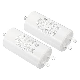 PATIKIL CBB60 20uF Running Capacitor, 2Pcs AC 450V 2 Pins 50/60Hz Cylinder Bottom with M8 Screw ...