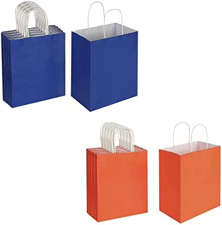 Amazon.com: Each 50 Pack Medium Blue & Orange Kraft Paper Gift Bags ...