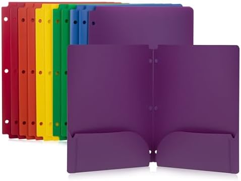 Amazon.com : 12-Pack, 2 Pocket and 3 Hole Letter Size Plastic Folders ...