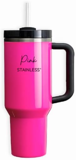 Amazon.com | 40 oz Tumbler with Handle and Straw Lid, PINK Stainless ...