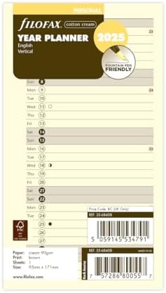 FILOFAX Calendar Insert Personal Year Planner Cotton Cream (E) 2025 ...