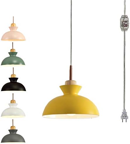 STGLIGHTING Swag Plug-in Pendant Light Wooden Handle Pendant Light with ...