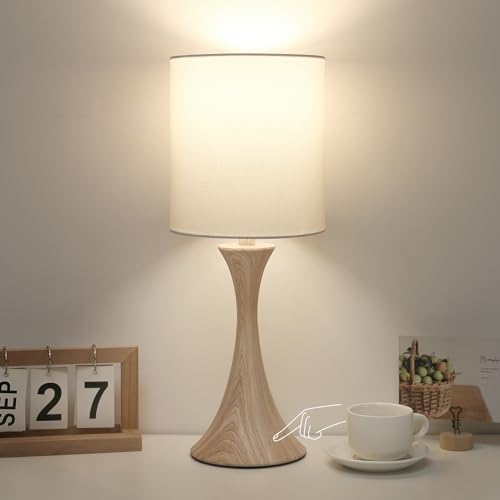 Bedside Table Lamp, 3 way Touch Control Table Lamp with Wood Grain Base ...