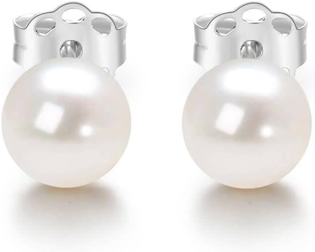 JORA Sterling Silver White Button Freshwater Cultured Pearl Stud ...